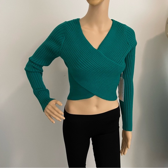 Sweet Rain | Sweaters | Green Knit Cross Front Vneck Sweater Top | Poshmark